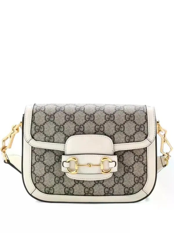 Gucci Horsebit 1955 Shoulder Bag Gg Coated Canvas With Leather Mini Crossbody Bag - White