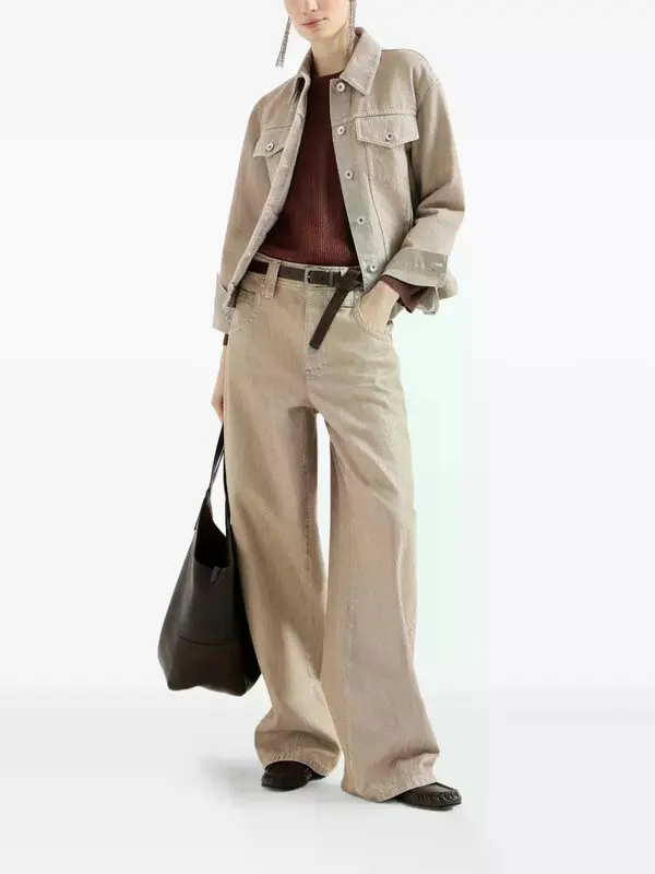 Brunello Cucinelli Beige Lamé-denim Four-pocket Outerwear Jacket With Monili