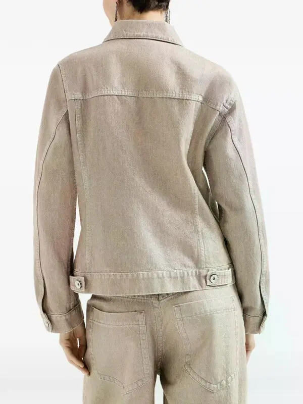 Brunello Cucinelli Beige Lamé-denim Four-pocket Outerwear Jacket With Monili