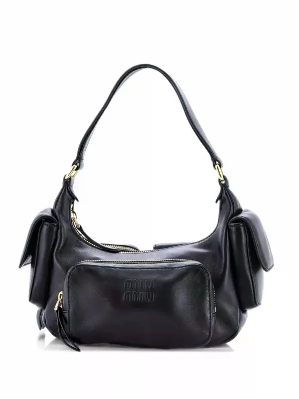 Miu Miu Pocket Leather Shoulder Bag - Black