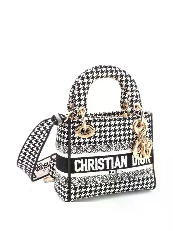 Dior Lady D-lite Bag Houndstooth Canvas Mini Satchel