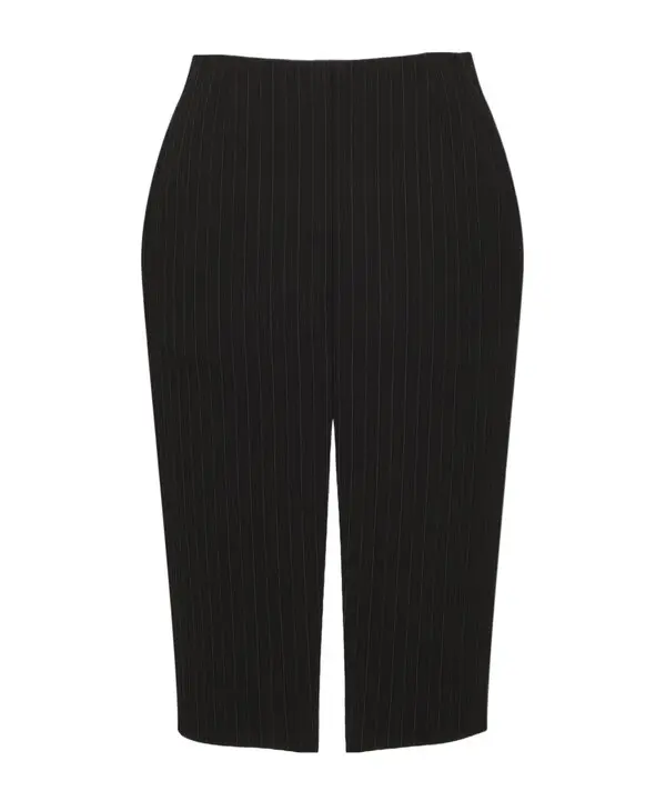 Saint Laurent Split Pencil Skirt In Chalk-stripe Wool Mélange