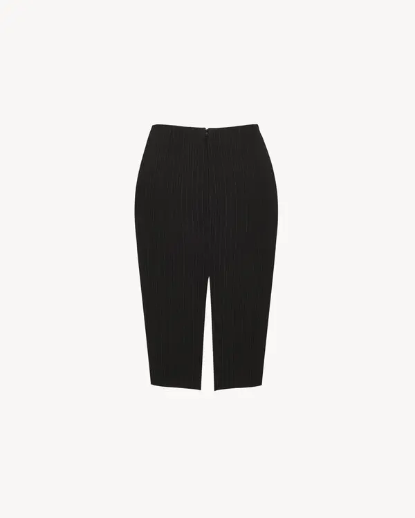 Saint Laurent Split Pencil Skirt In Chalk-stripe Wool Mélange