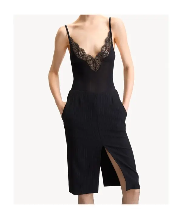 Saint Laurent Split Pencil Skirt In Chalk-stripe Wool Mélange