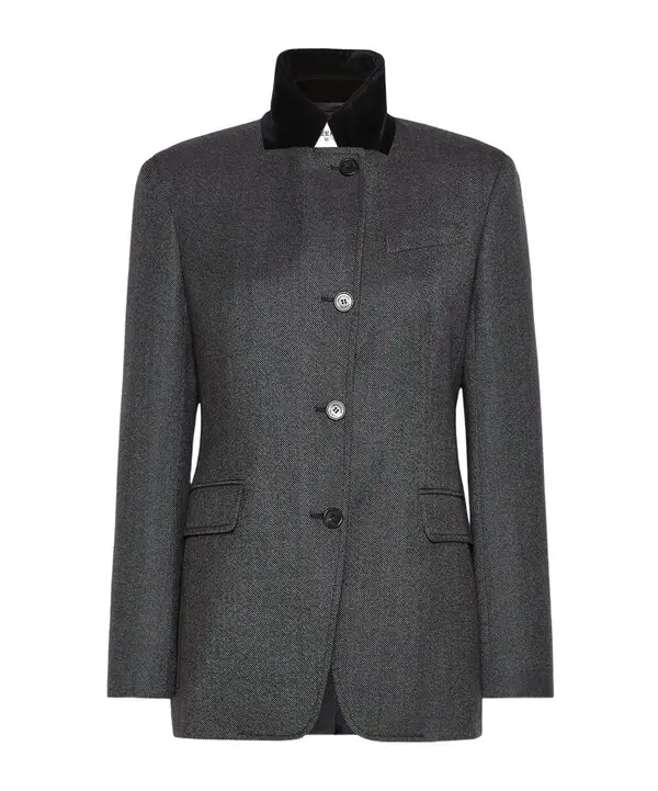 Max Mara Single-breasted Wool Tweed Jacket - Medium Gray