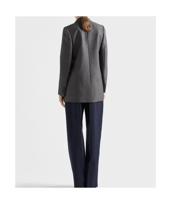 Prada Double-breasted Pinstriped Mouliné Wool Jacket