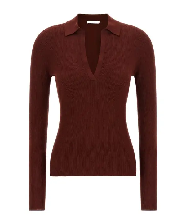 Max Mara Mxmangel Long-sleeved Ribbed Polo Jumper - No