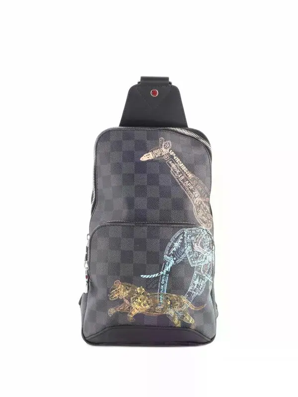 LOUIS VUITTON Avenue Sling Bag Limited Edition Wild Animals Damier Graphite Shoulder Bag - Black