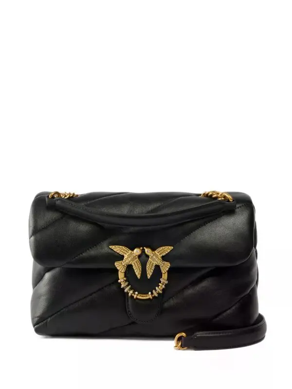 Pinko Love Puff Medium Crossbody Bag In Quilted Nappa Leather With Jewel Buckle - Black