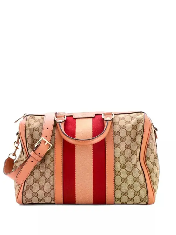 Gucci Vintage Web Boston Bag Gg Canvas Medium Satchel