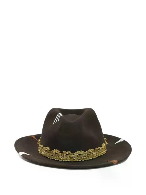 THE HAT GANG Slogan-embroidered Wool Fedora Hat