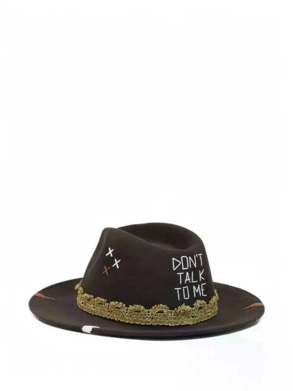 THE HAT GANG Slogan-embroidered Wool Fedora Hat
