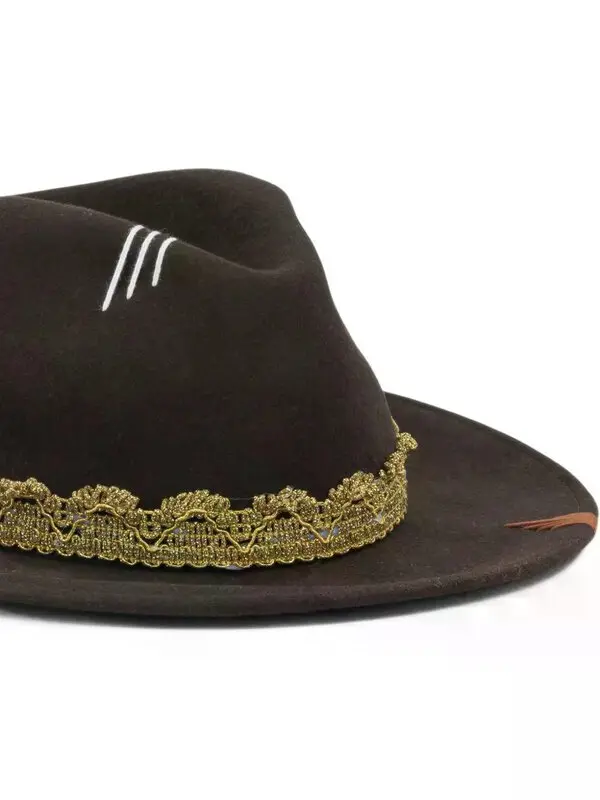 THE HAT GANG Slogan-embroidered Wool Fedora Hat