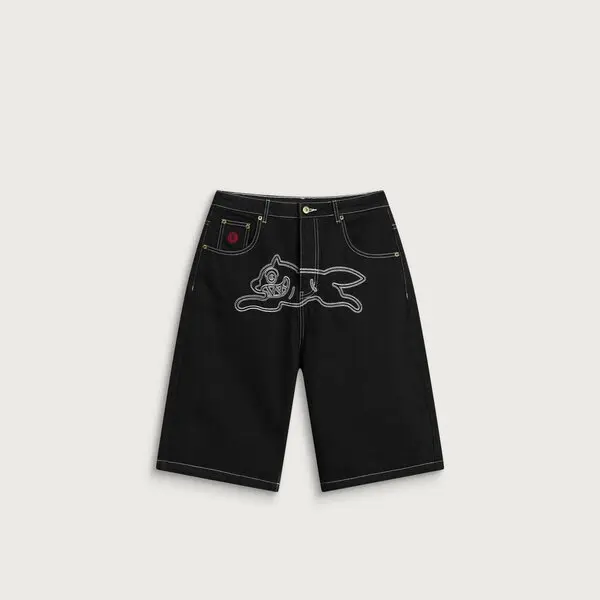 ICECREAM Emroidered Running Dog Jort - Black