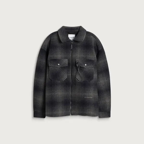 AND WANDER Wool Shaggy Check Zip Jacket - Charcoal