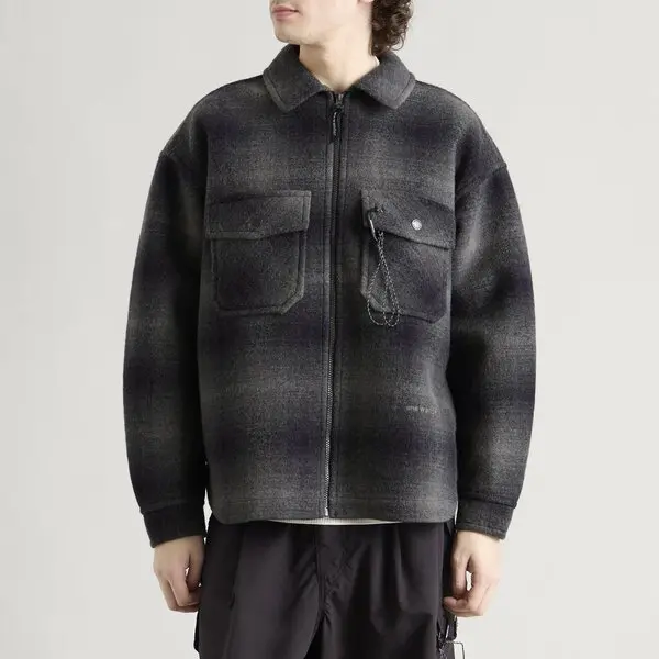 AND WANDER Wool Shaggy Check Zip Jacket