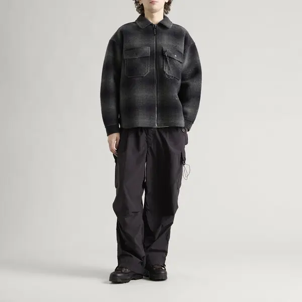 AND WANDER Wool Shaggy Check Zip Jacket