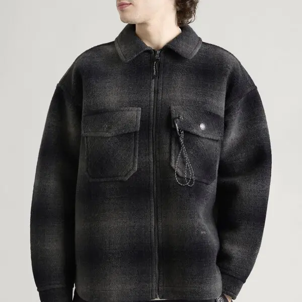 AND WANDER Wool Shaggy Check Zip Jacket