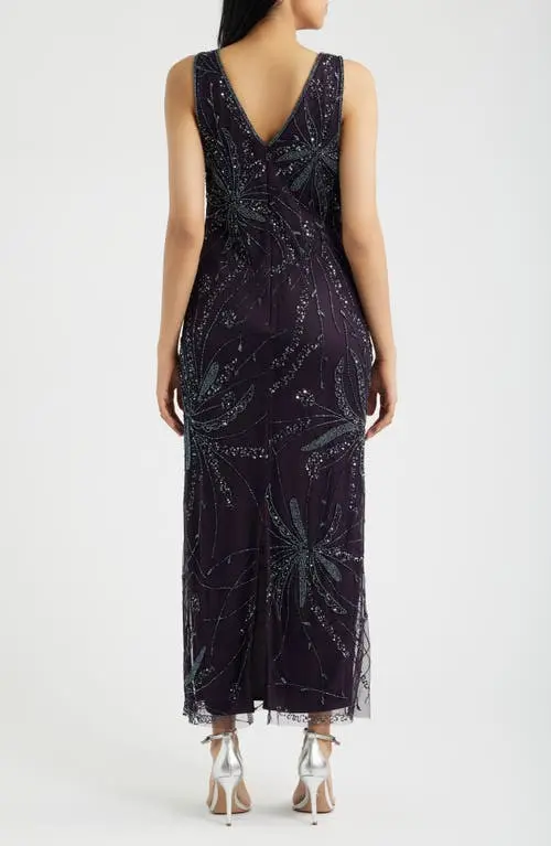 Pisarro Nights Star Burst Beaded Sleeveless Gown