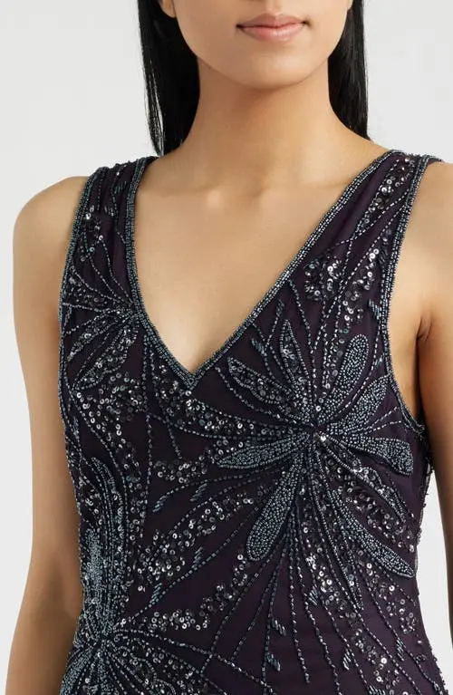 Pisarro Nights Star Burst Beaded Sleeveless Gown