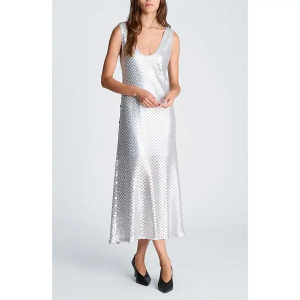 KENNETH COLE COLLECTION Sequin Tank Slip Midi Dress - Silver