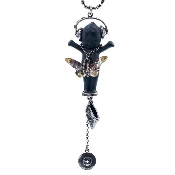 GEM KINGDOM Happy Baby Dj Party Baby Necklace Black And Silver