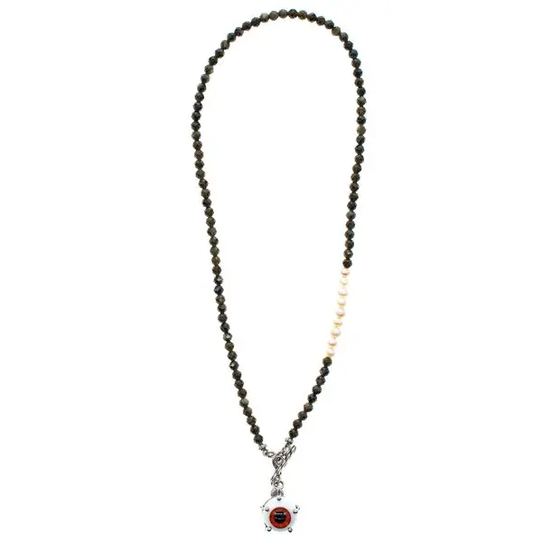 GEM KINGDOM Eye Love You Beaded Brown Necklace - Brown/silver