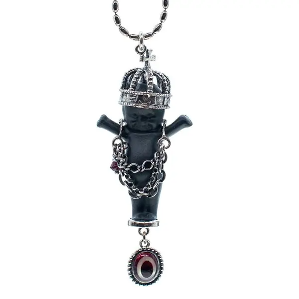 GEM KINGDOM Happy Baby Gem Baby Necklace Black And Silver