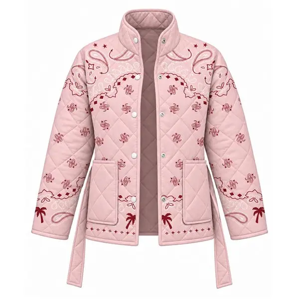 Loveist Store Bandana Belted Quilted Jacket - Pink