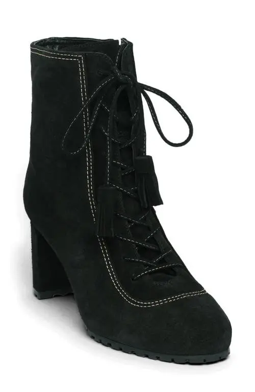 Cinq À Sept Alice Contrast Lace Up Leather Bootie - Black