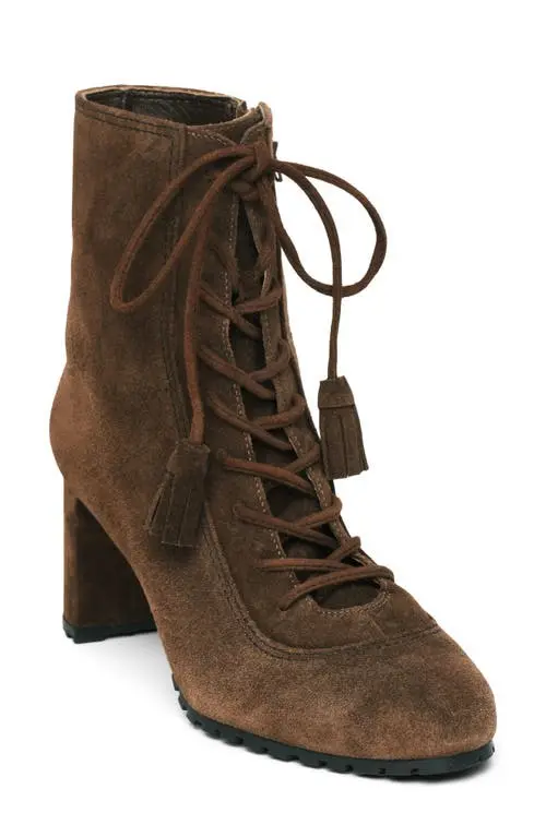 Cinq À Sept Alice Contrast Lace Up Leather Bootie - Chocolate