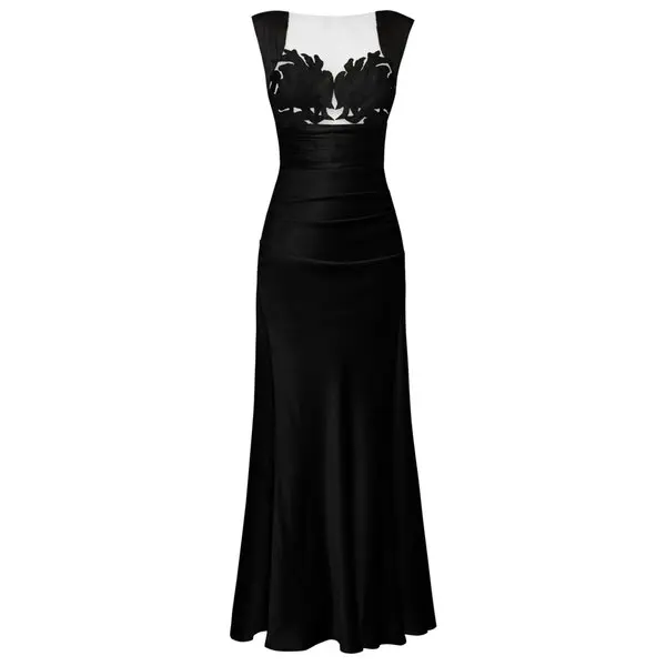 ALINA CERNATESCU Odessa Evening Maxi Dress Classic With Hand-sewn Signature Embroidery - Black