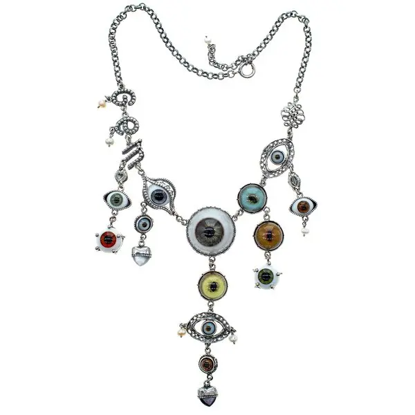 GEM KINGDOM Eye Love You Statement Necklace - Silver