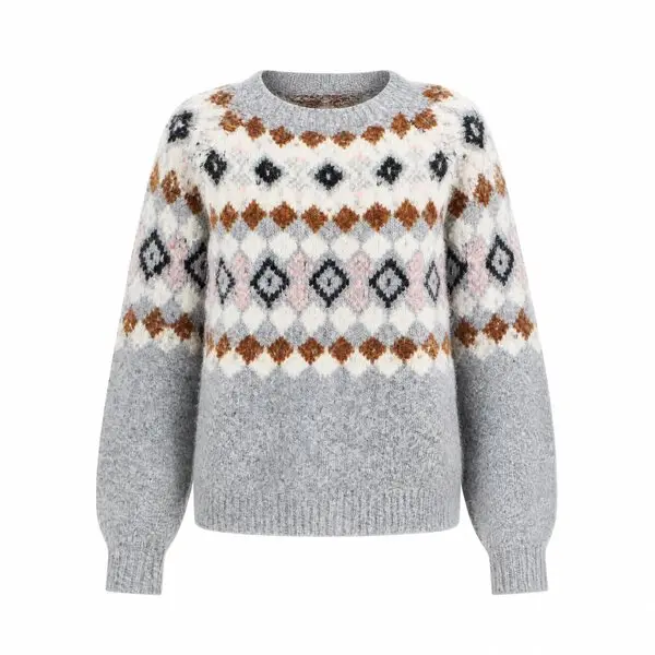 YUMI Fairisle Wool Blend Relaxed Jumper - Grey