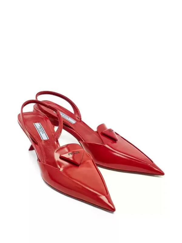 Prada Triangle Plaque Slingback Pumps - Red