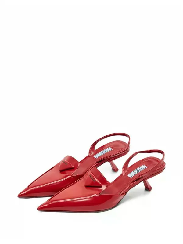Prada Triangle Plaque Slingback Pumps - Red