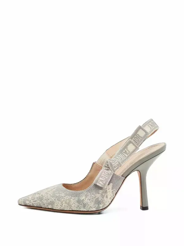 Dior J'adior Embroidered Slingback Pumps - Grey
