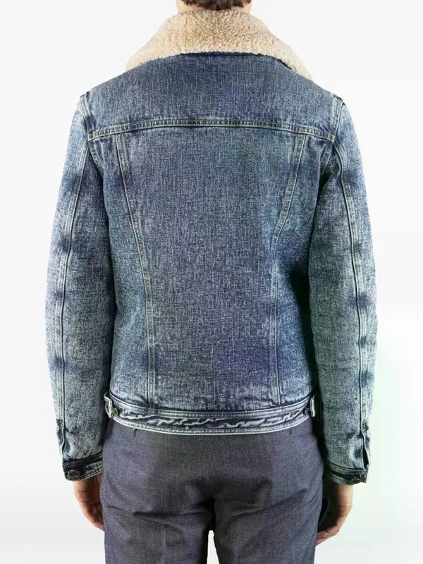 MOORER Marbled Shearling-collar Denim Jacket