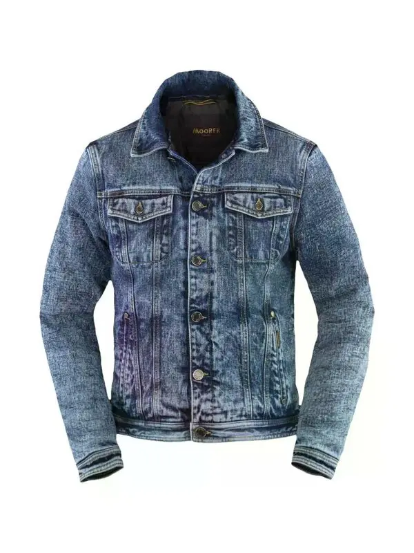 MOORER Marbled Shearling-collar Denim Jacket
