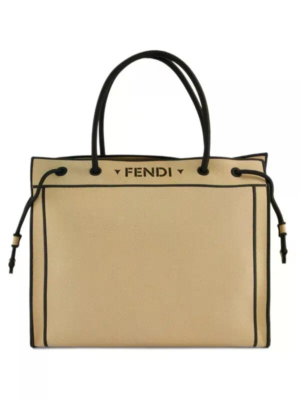 Fendi Beige Embroidered Canvas Shopper - Neutrals