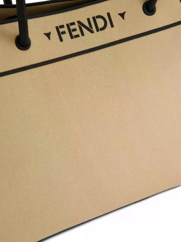 Fendi Beige Embroidered Canvas Shopper