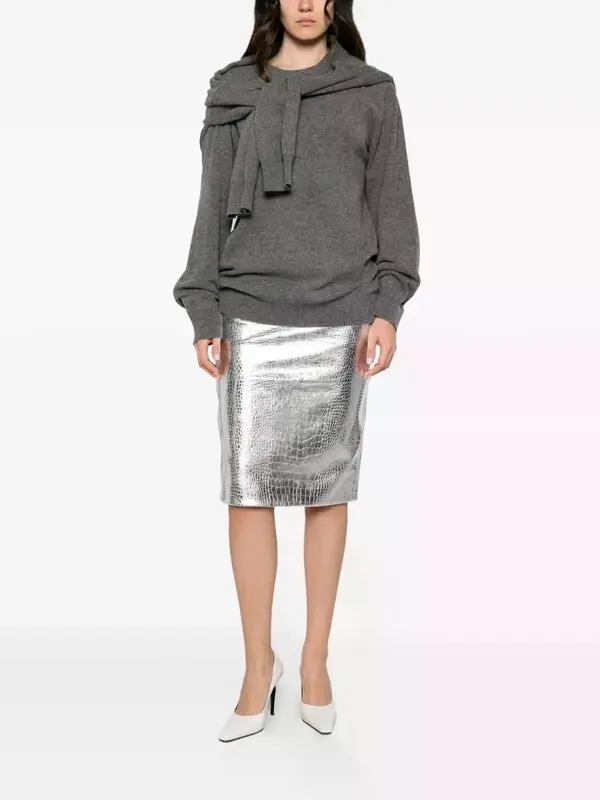 DES_PHEMMES Croc-effect Metallic Skirt