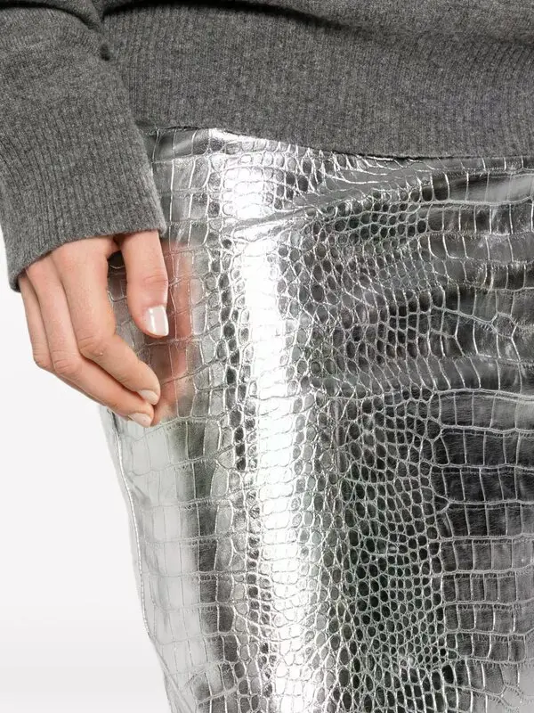 DES_PHEMMES Croc-effect Metallic Skirt