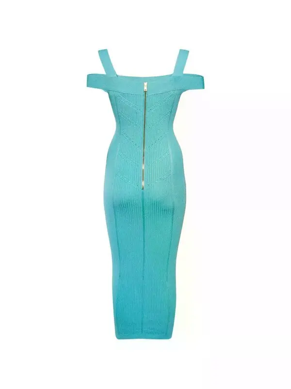 Balmain Cold-shoulder Rib-knit Midi Dress - Blue