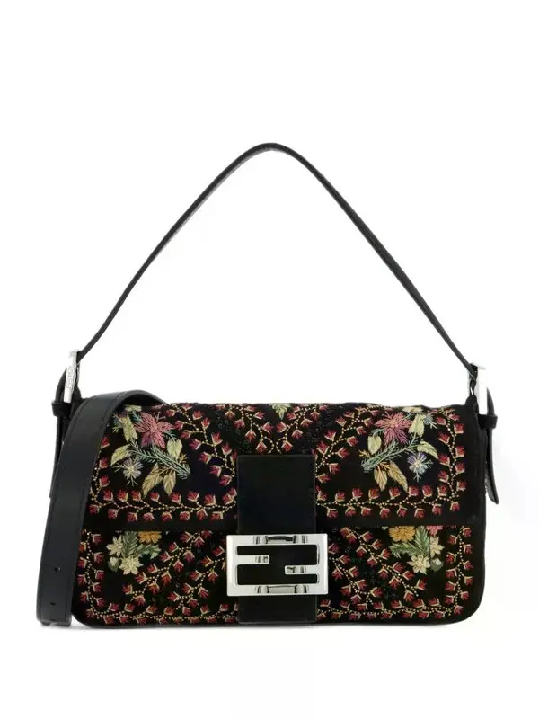 Fendi Suede Bag With Embroidery - Black