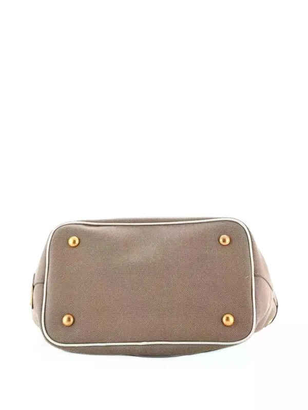 Prada Logo Convertible Zip Canvas With Leather Small Tote Bag