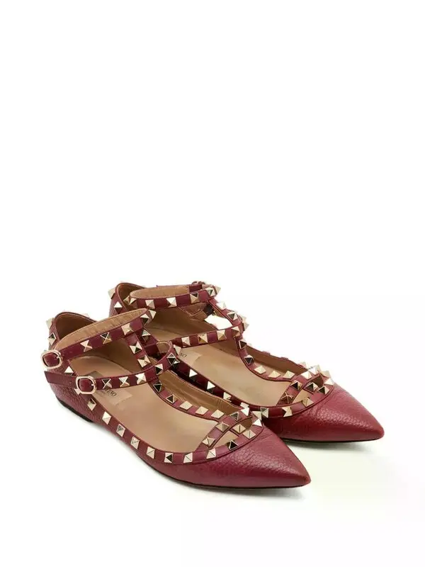 Valentino Garavani Rockstud T-strap Ballet Flats - Red