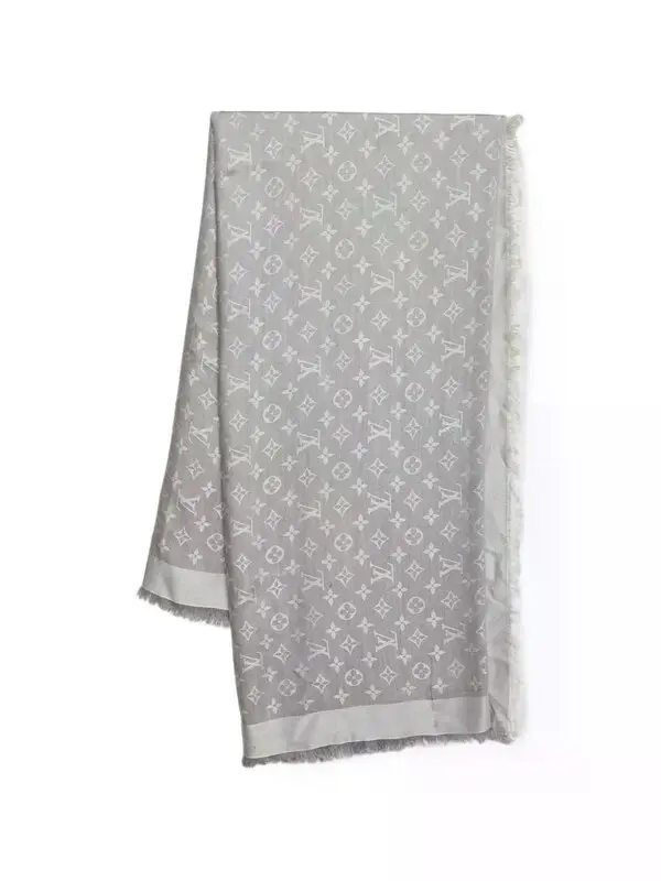 LOUIS VUITTON Monogram Fringed Shawl - Grey
