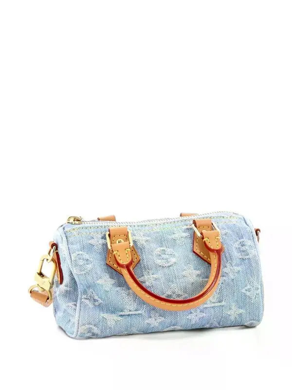 LOUIS VUITTON Speedy Bandouliere Nm Bag Monogram Denim Sky Nano Satchel