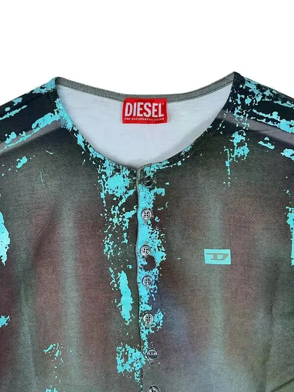 DIESEL® Grandad T-shirt In Cracked Leather-effect Jersey